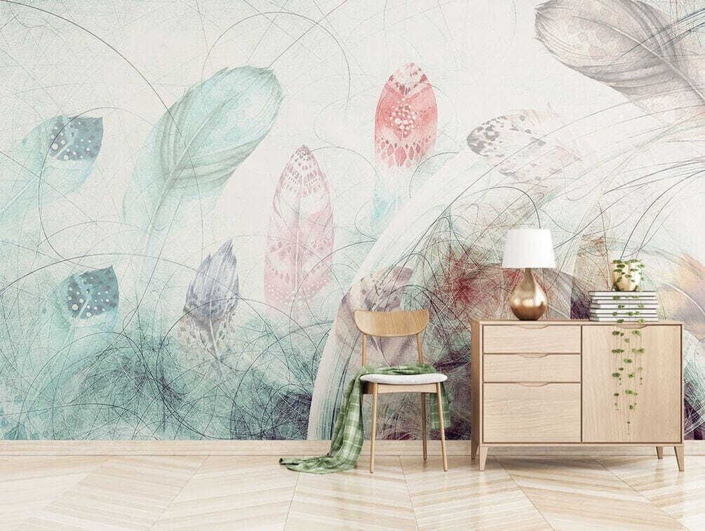 Papier peint Plumes colorées nr. u40852 – magasin en ligne Uwalls.fr