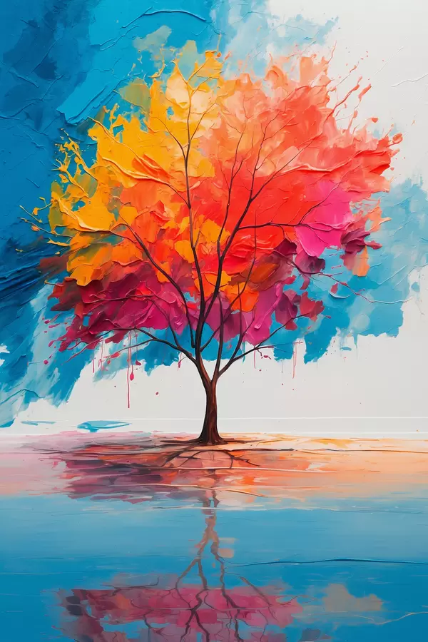 Tableau Arbre multicolore abstrait sur un lac nr. s40455 – magasin en ...